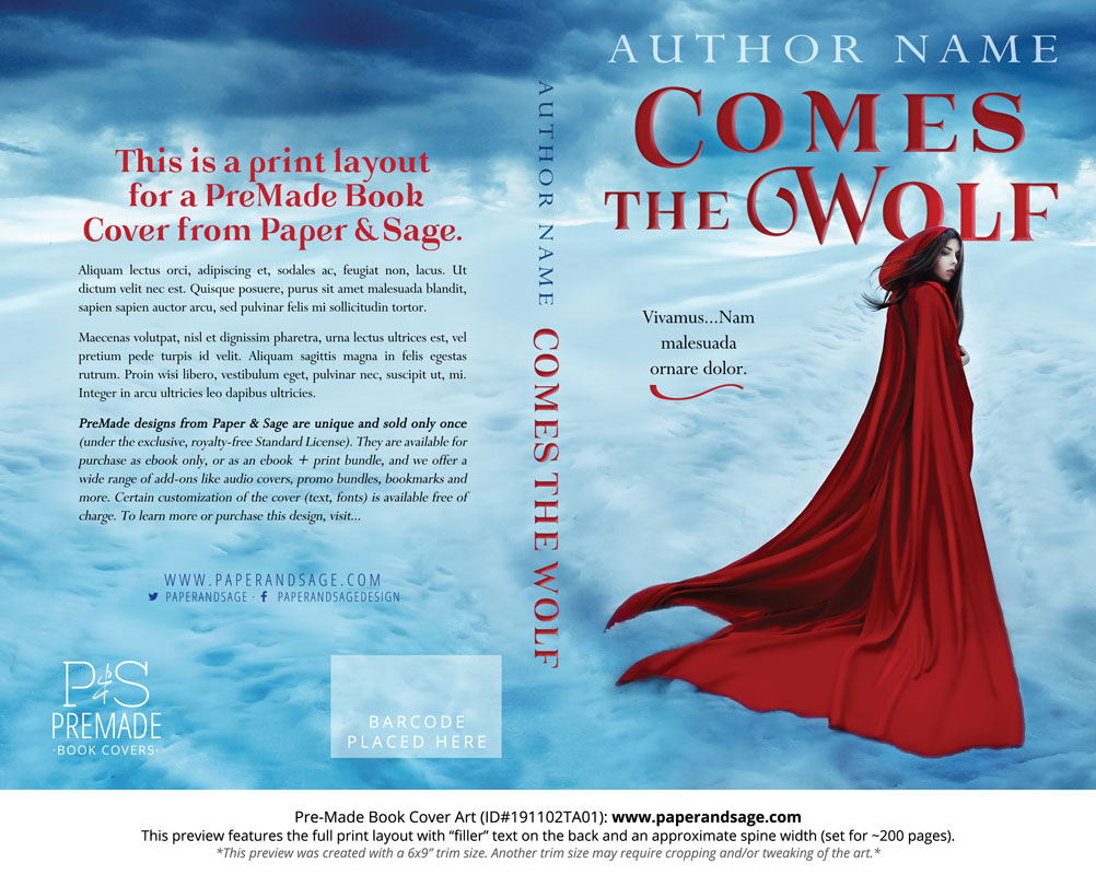 Pre-Made Book Cover ID#191102TA01 (Comes the Wolf) – Paper and Sage